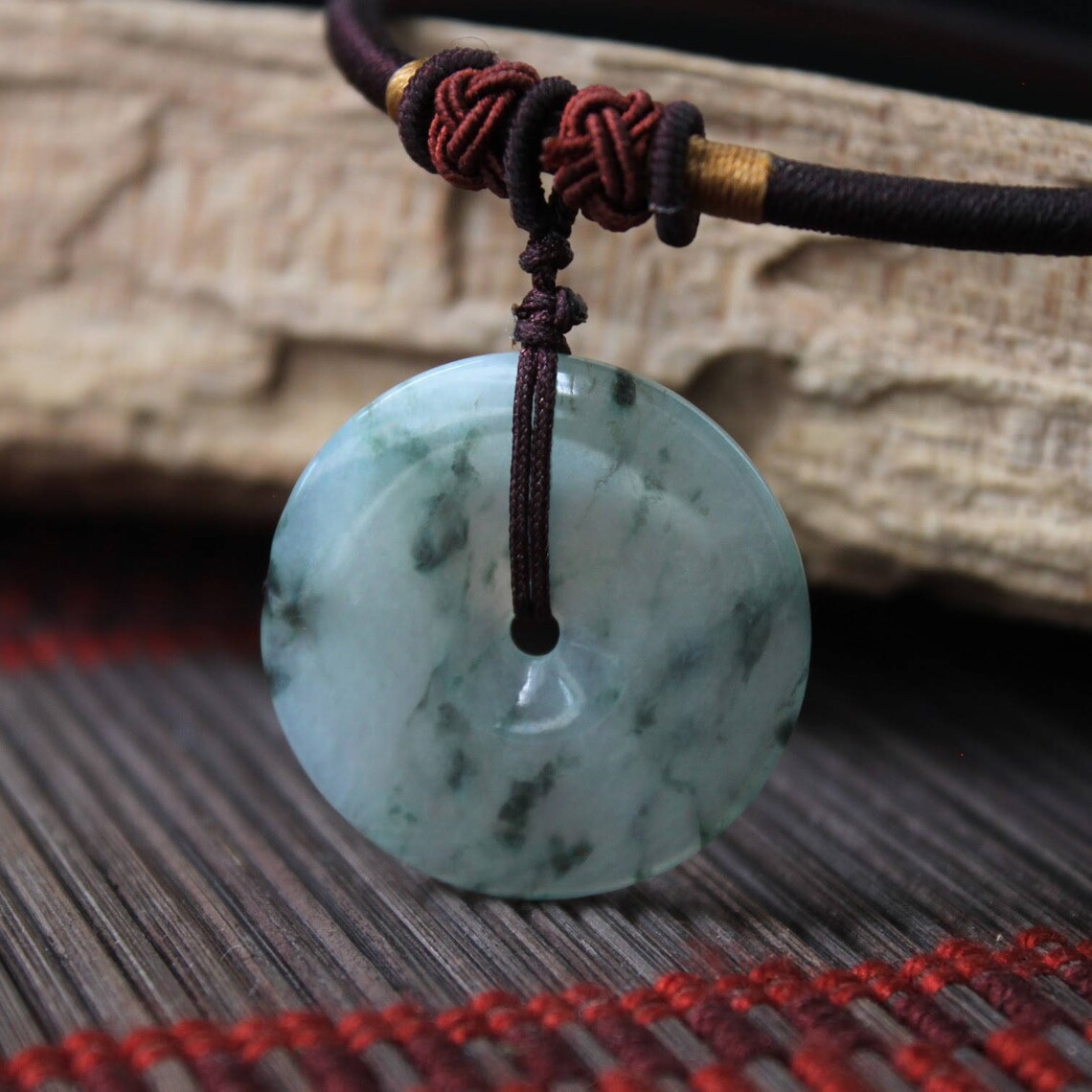 Very Icy- Moss-in-snow, Jadeite Jade (grade A) "bi" Disk on a Fabric ...