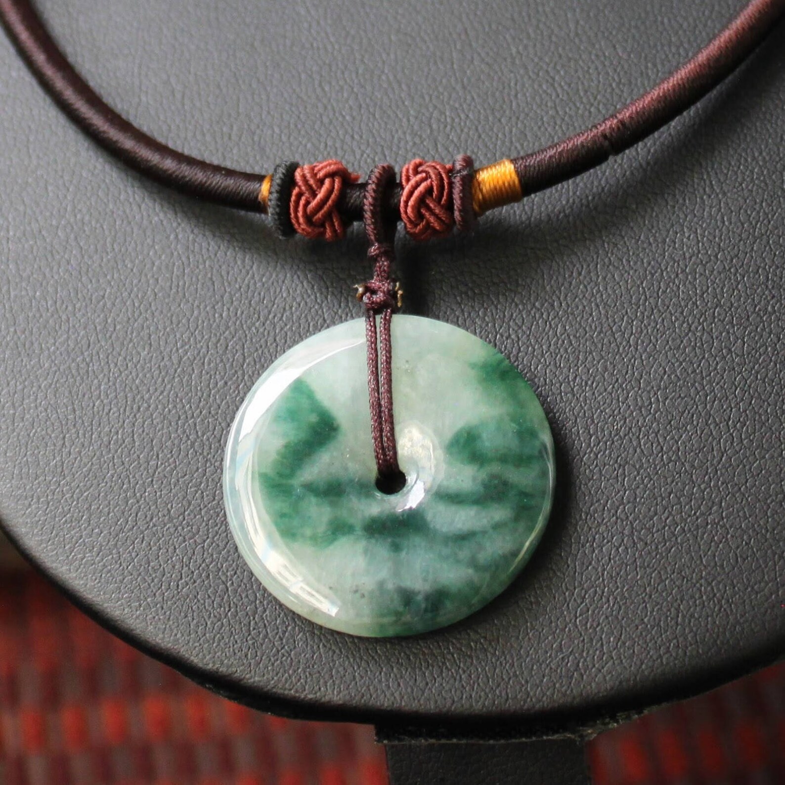 Green Forest-moss-in-snow, Jadeite Jade (grade A) "bi" Disk on a Fabric ...