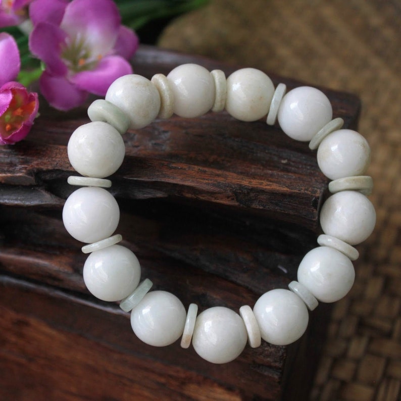 Asian Styled White Jadeite Jade grade A Medium Round Beaded - Etsy