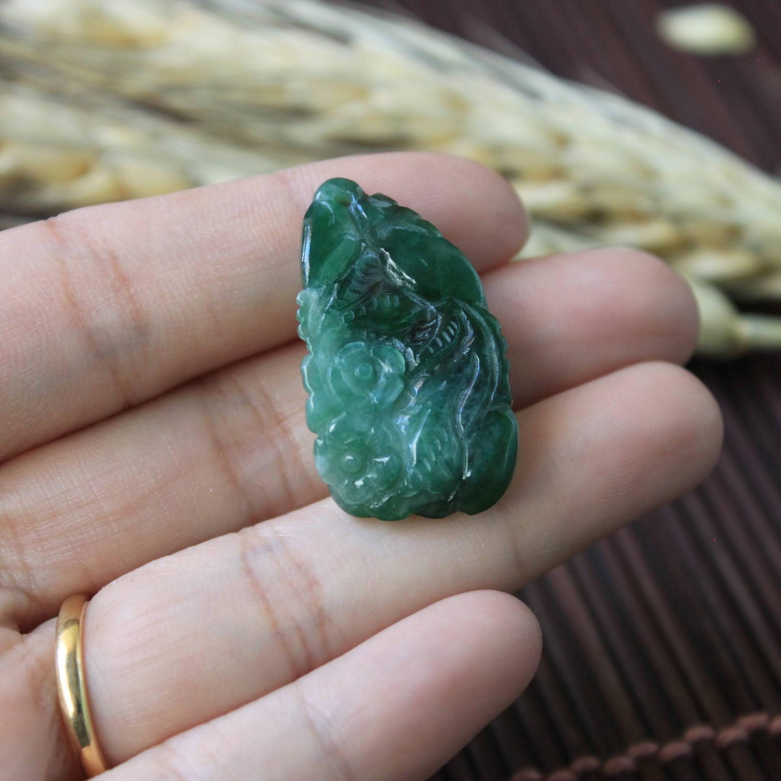 Semi-translucent Imperial Green Jadeite Jade (grade A) Gemstone Carved ...