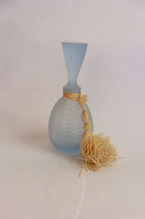Vtg BALOS Frosted Glass Perfume Bottle in Pastel Blue w Silk | Etsy