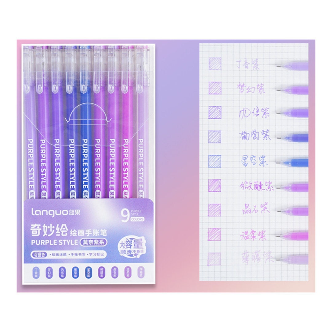 PURPLE STYLE SET Languo Color Gel 6 Pen Set 0.6mm Black Out Planning Pen Set Fine Point Set | 9 ...