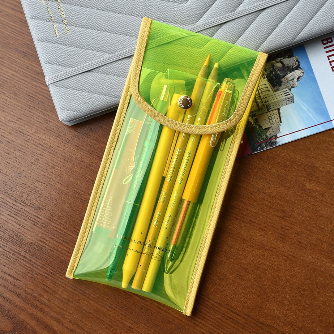 PLEPIC TWINKLE Clear Neon YELLOW Pen Case Pencil Case Storage Case ...