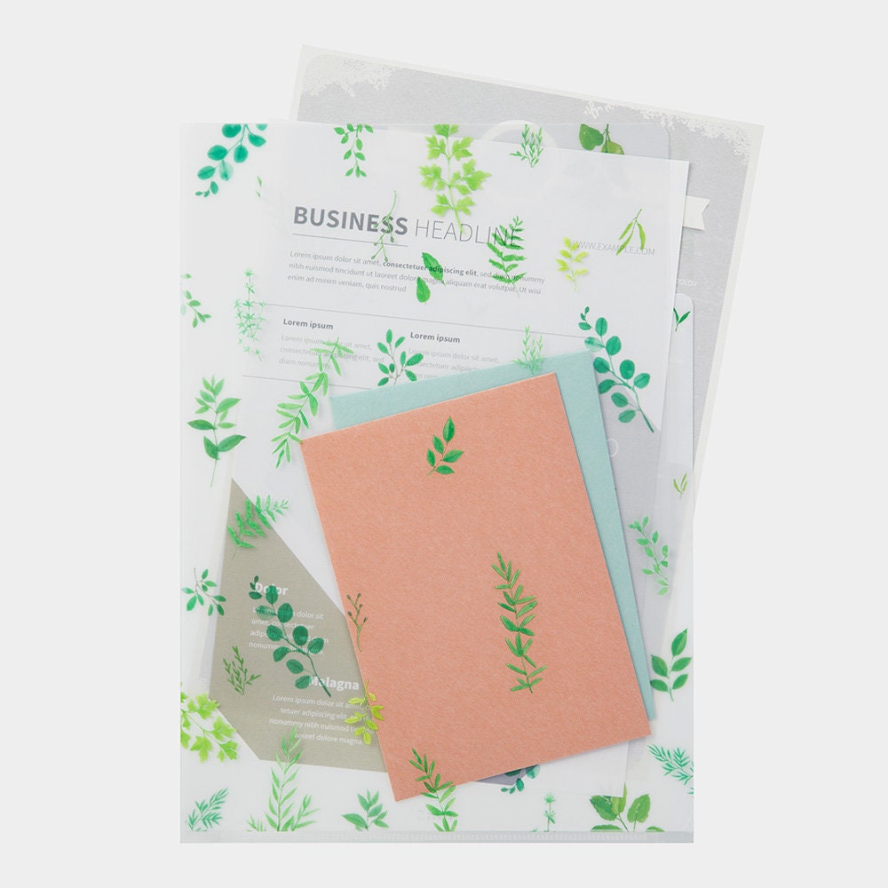 Midori A4 LEAVES 3 Pocket Clear Folder MD Folder Water Resistant Folder ...