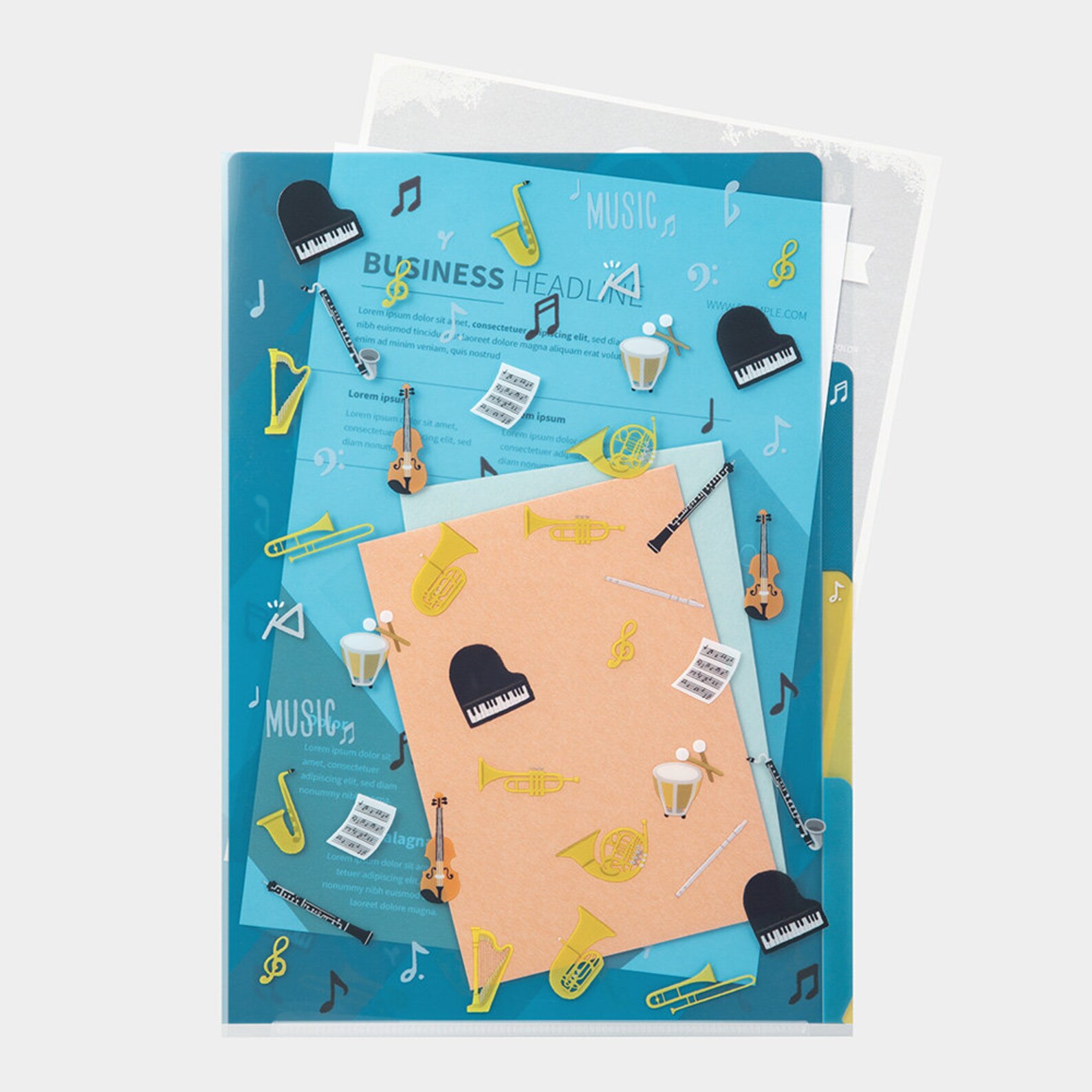Midori A4 Musical INSTRUMENTS 3 Pocket Clear Folder MD Folder Water ...