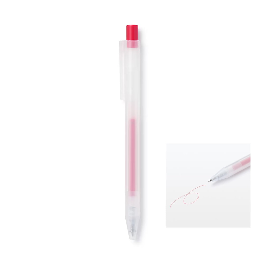 RED MUJI Japan Knock Gel Ink Retractable Type Ballpoint Pen 0.3mm Muji ...