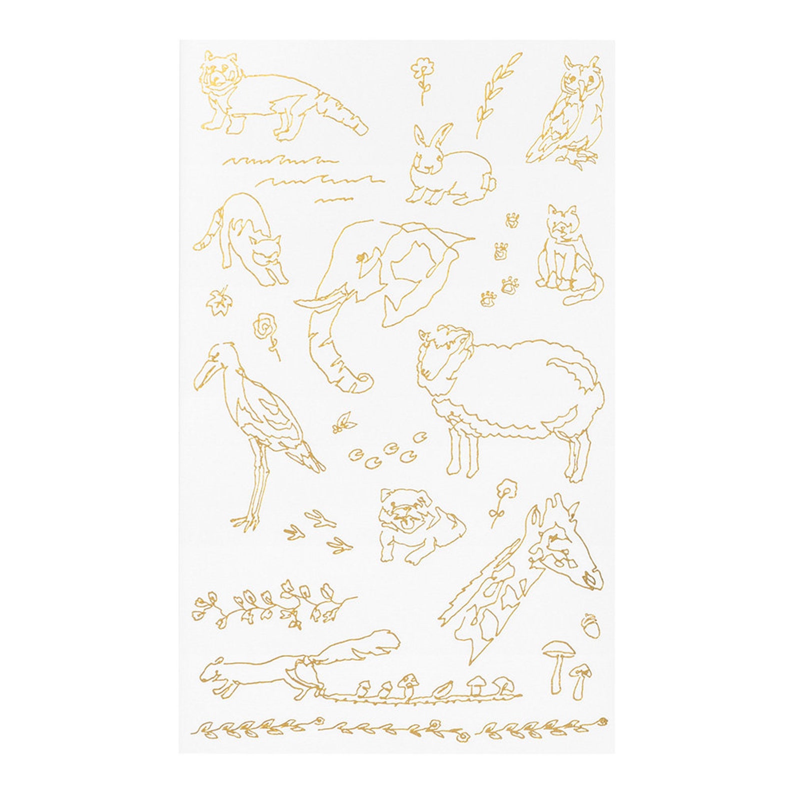 Midori Gold FOIL LAND Animals Transfer Stickers Sheep Elephant Pug ...