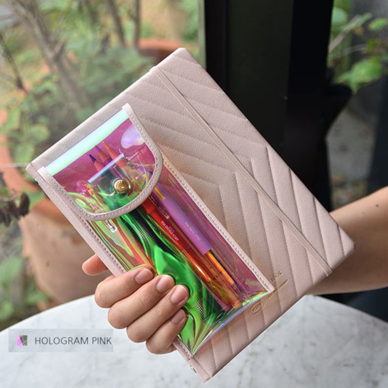 PLEPIC TWINKLE Clear PINK Hologram Pen Case Pencil Case Storage Case ...