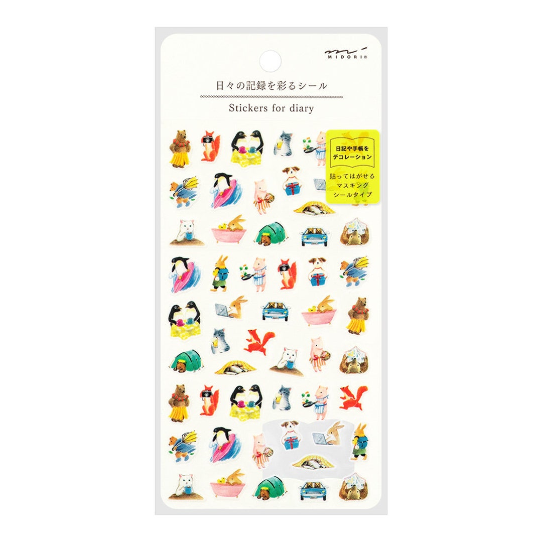 Midori ANIMALS in Scenes CAT Dog Squirrel Sticker for DIARY Series ...