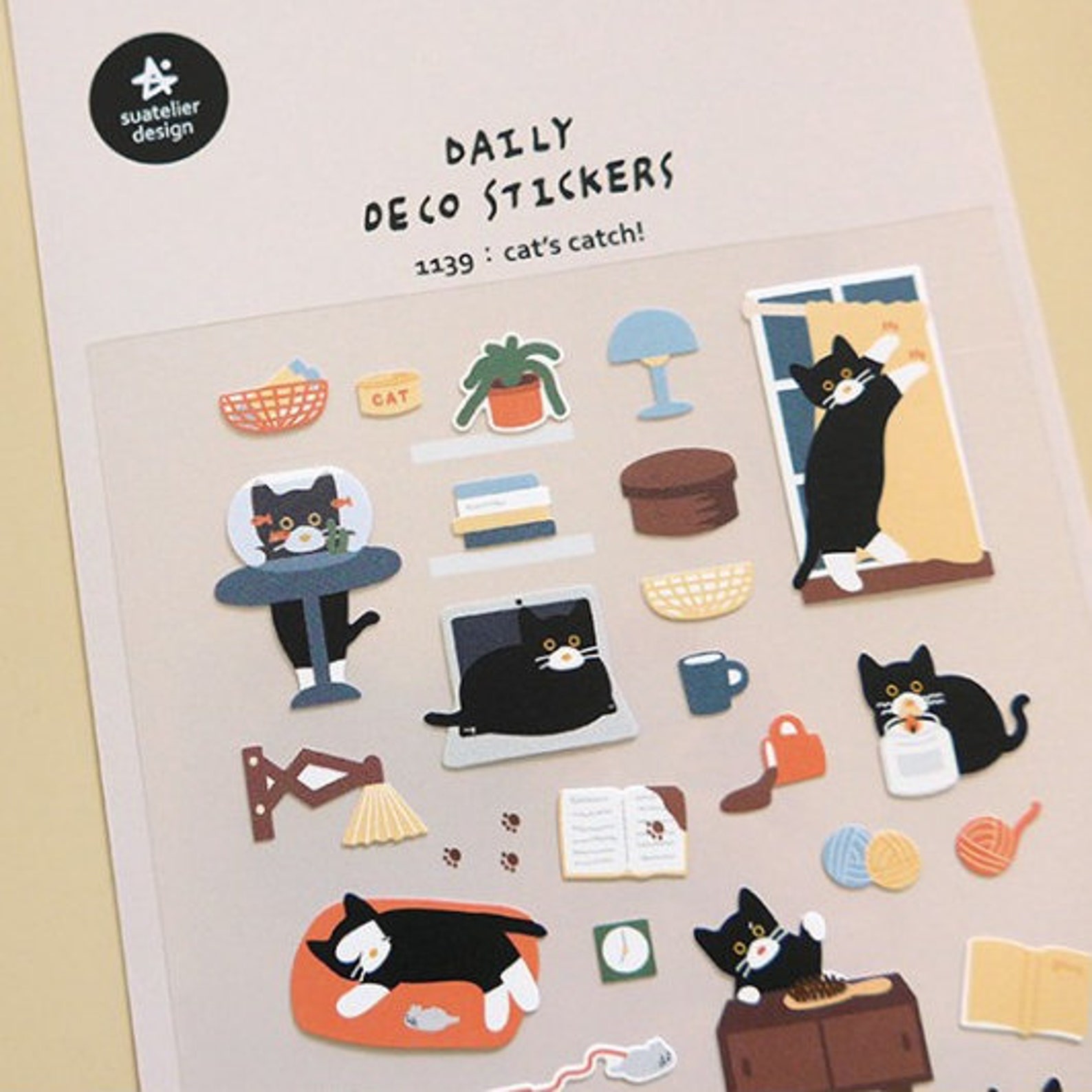 Suatelier CAT'S CATCH PVC Transparent Stickers Planner Stickers Cat ...