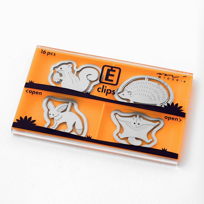 MIDORI E-clip Etching Clip WILDLIFE Chipmunk Hedgehog Fennec Fox Flying ...