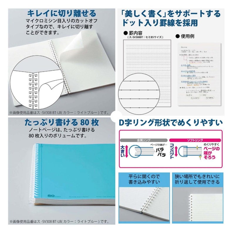 Kokuyo A6 Soft Ring BLUE GREEN Notebook 5mm Dot Ruled Sv457s5 | A6 80 ...