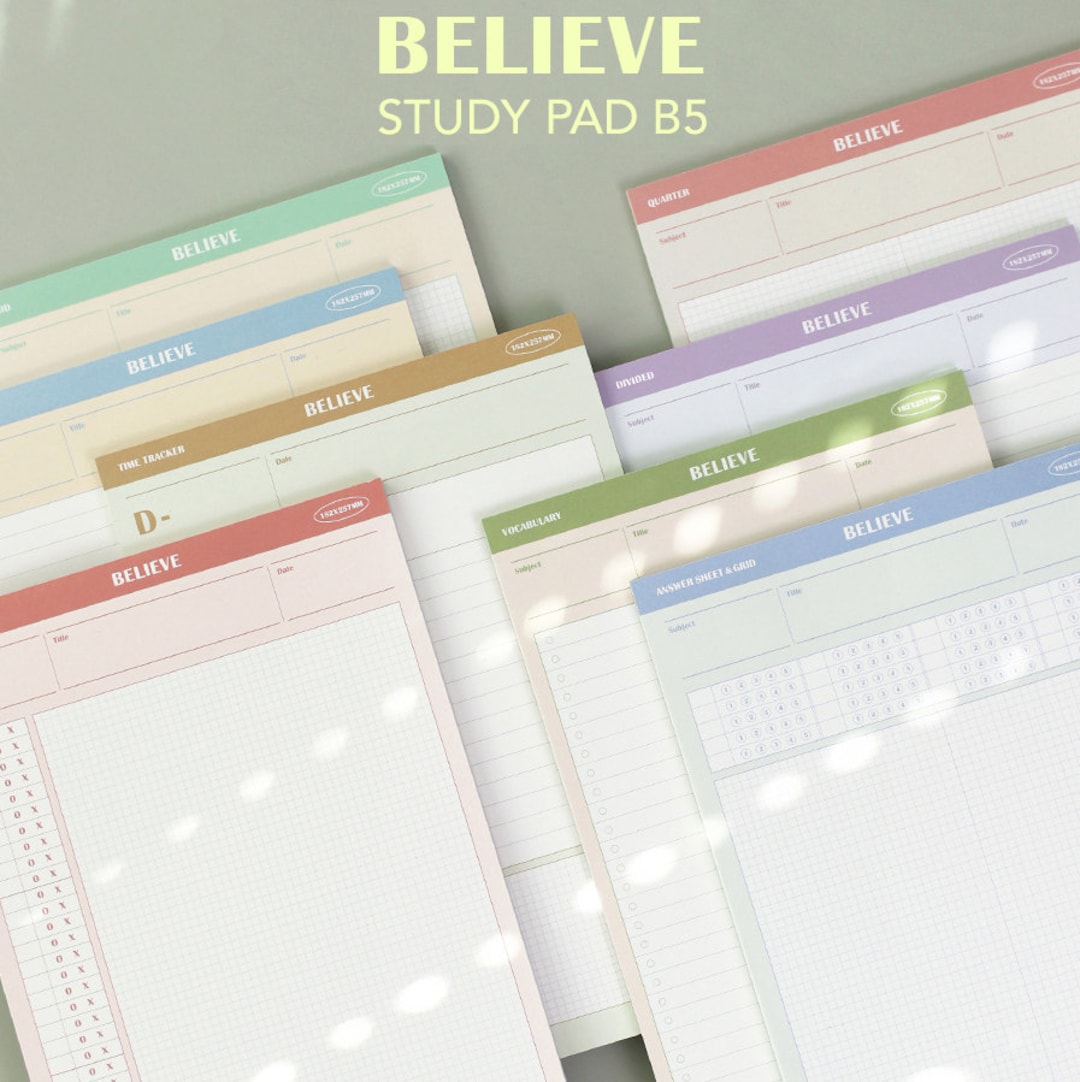 Paperian BELIEVE B5 STUDY Pad100gsm 3mm Grid Divider Notepad 7mm Ruled ...