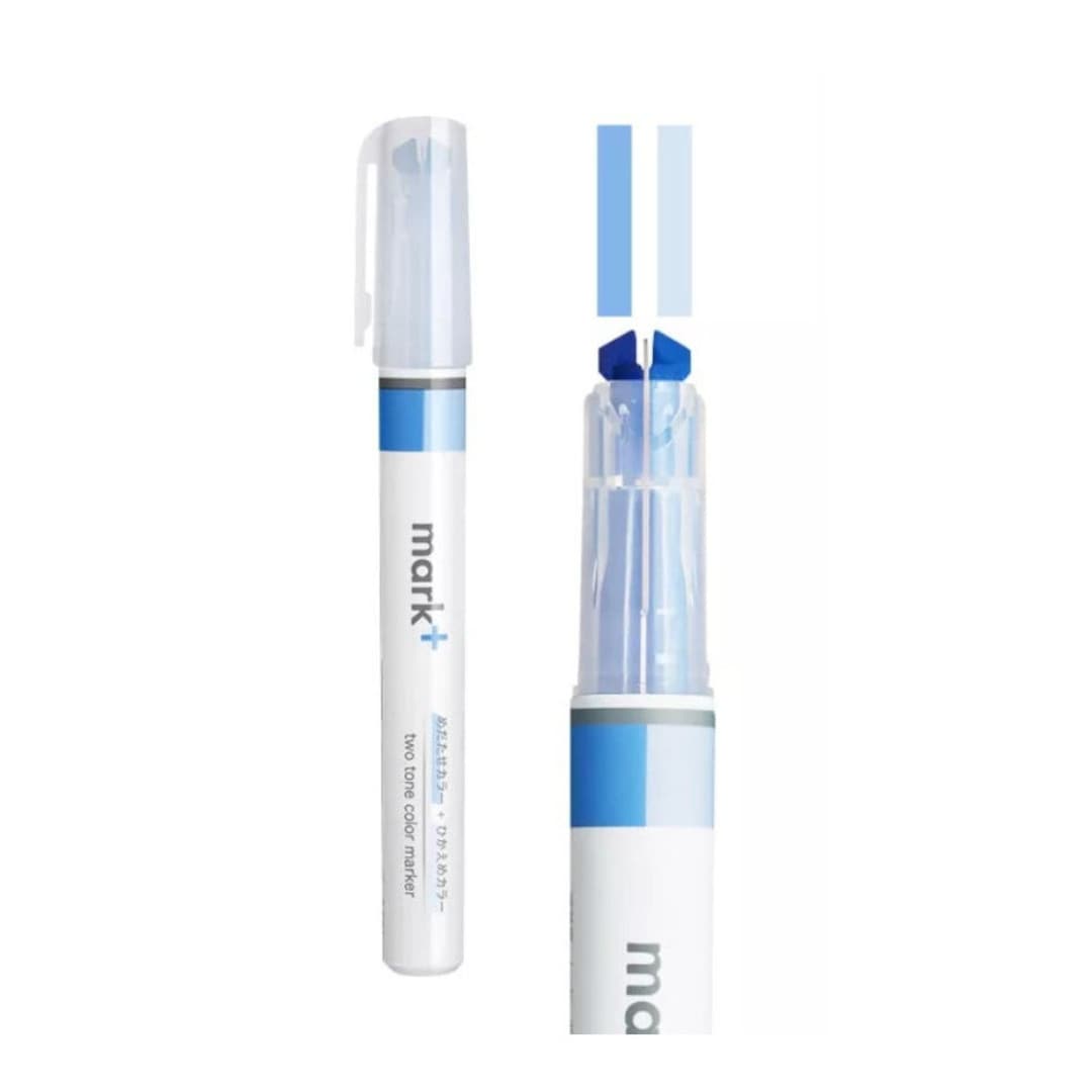 BLUE Kokuyo Mark+ TWO Tone Highlighter Dual Way Highlighter Pen Two Way ...