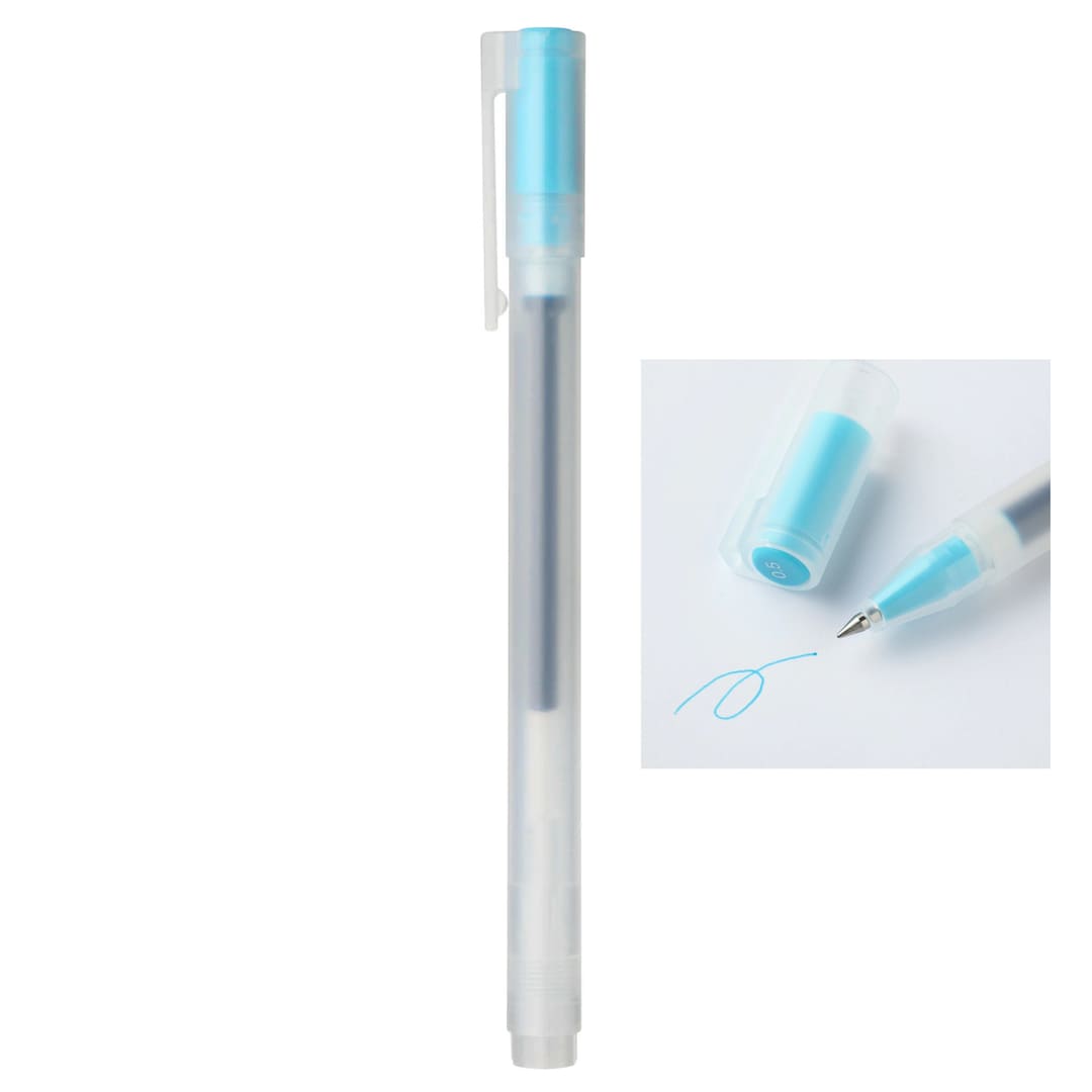 MUJI Japan LIGHT BLUE Gel Ink Cap Type Ballpoint Pen 0.38mm Muji Gel ...