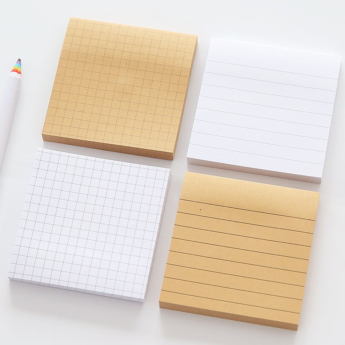 Kraft Paper Grid Sticky Notes White Grid Sticky Notes 50 | Etsy