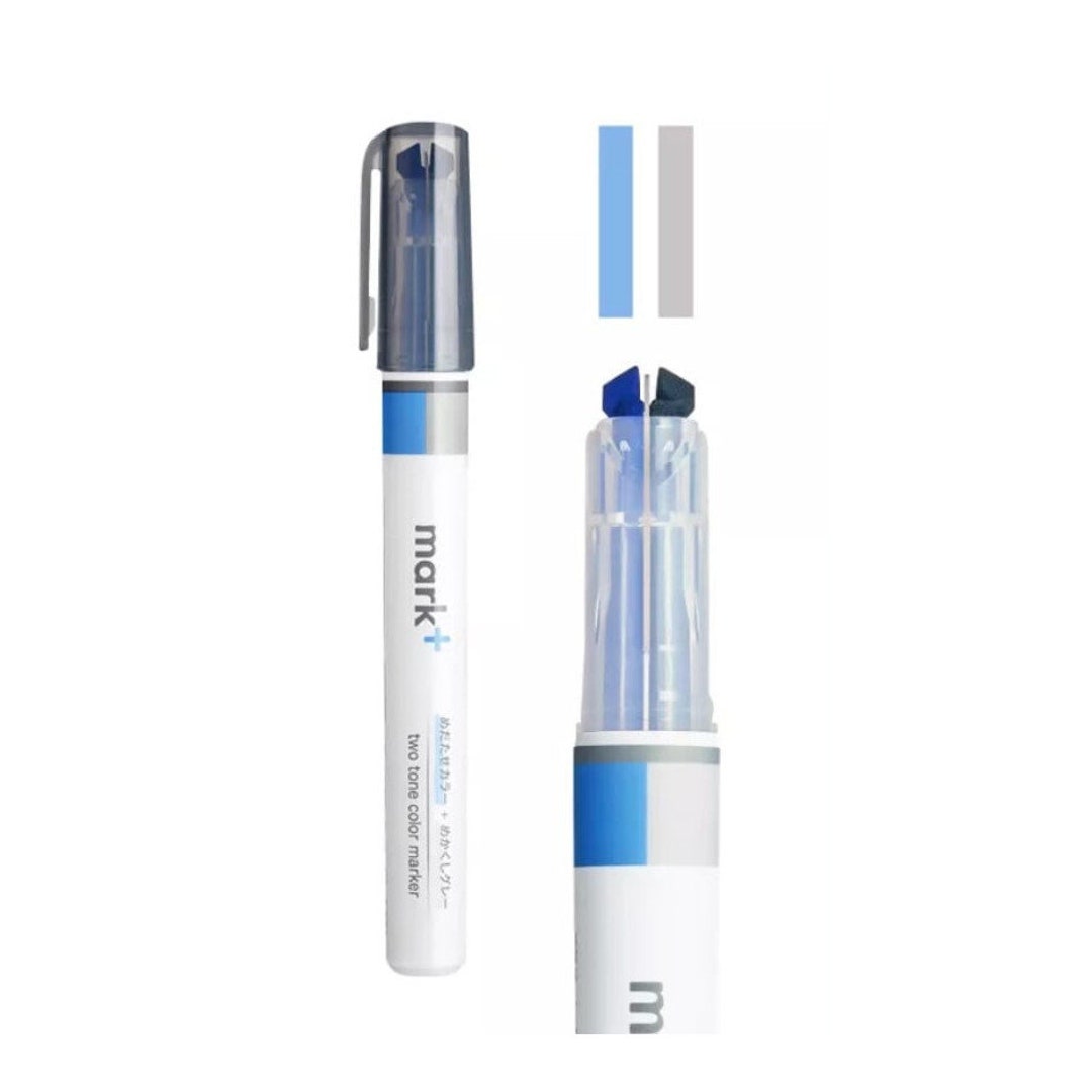 Kokuyo Mark+ BLUE Plus GRAY Two Tone Highlighter Dual Way Highlighter ...