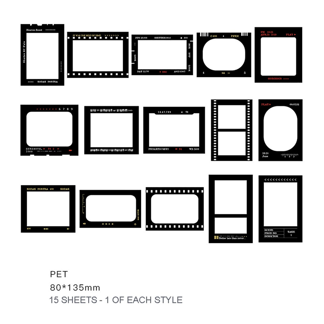 TRANSPARENT PET Picture FRAME Stickers Film Negative Stickers Border ...