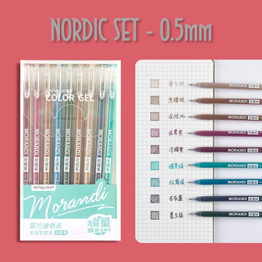 Languo Morandi NORDIC SET Color Gel 9 Pen Set 0.5mm Black Out Planning ...