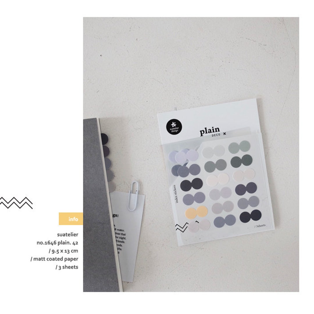 Suatelier GREY DOT Translucent Planner Stickers Plain Shapes 42 Round ...
