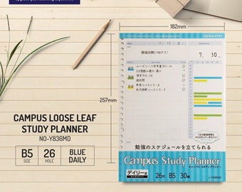 Kokuyo B5 Campus Study Planner Loose Leaf Paper Yellow Y836MW Weekly Visualized List 26 Holes 30 ...