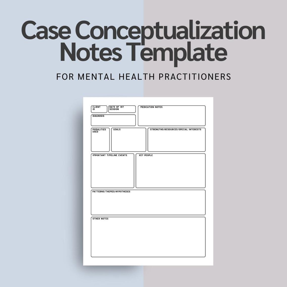 Case Conceptualization Formulation Notes Template Mental Health ...