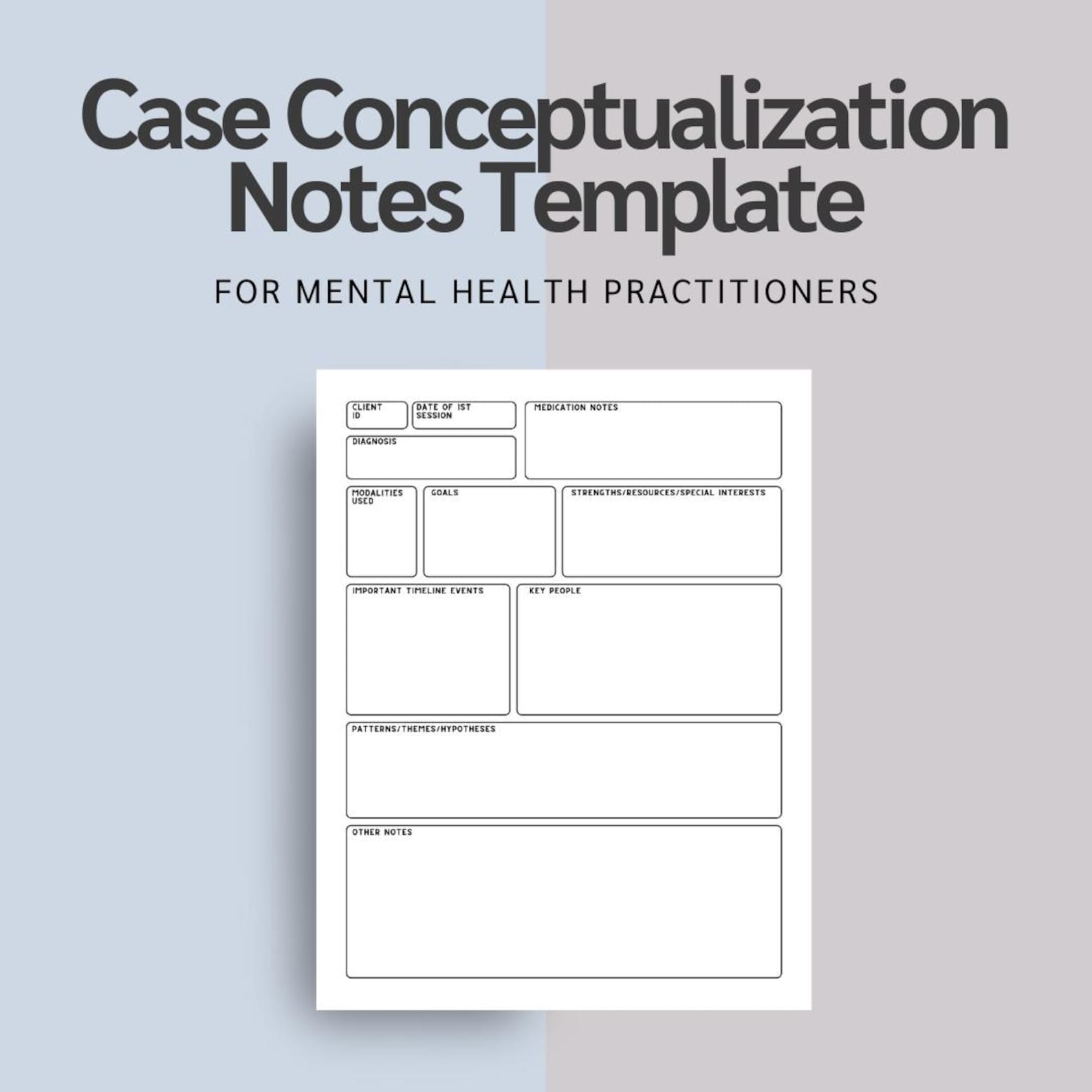 Case Conceptualization Formulation Notes Template Mental Health ...