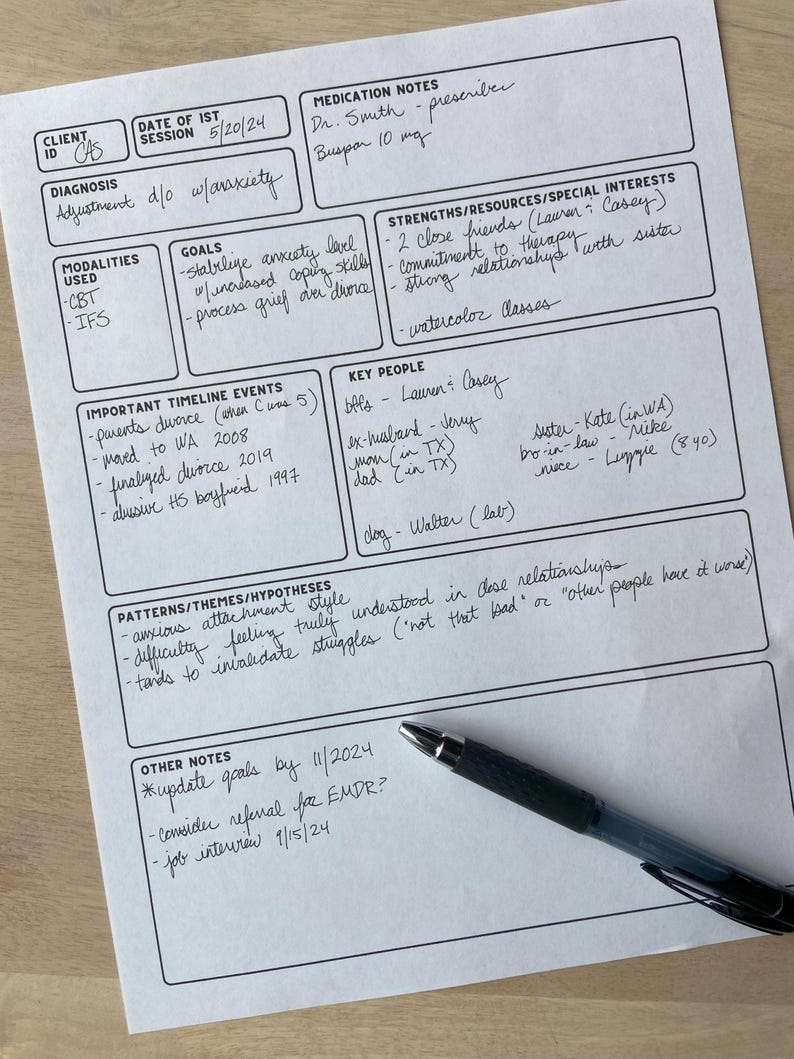 Case Conceptualization Formulation Notes Template Mental Health ...