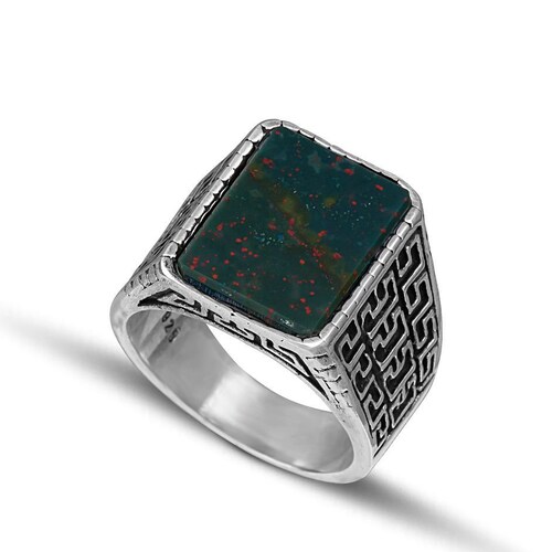 Sterling Silver 925 Men's Ring With Bloodstone | Etsy