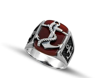 Men Sterling Silver Nautical Anchor Ring | Etsy