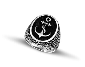Men Sterling Silver Nautical Anchor Ring | Etsy