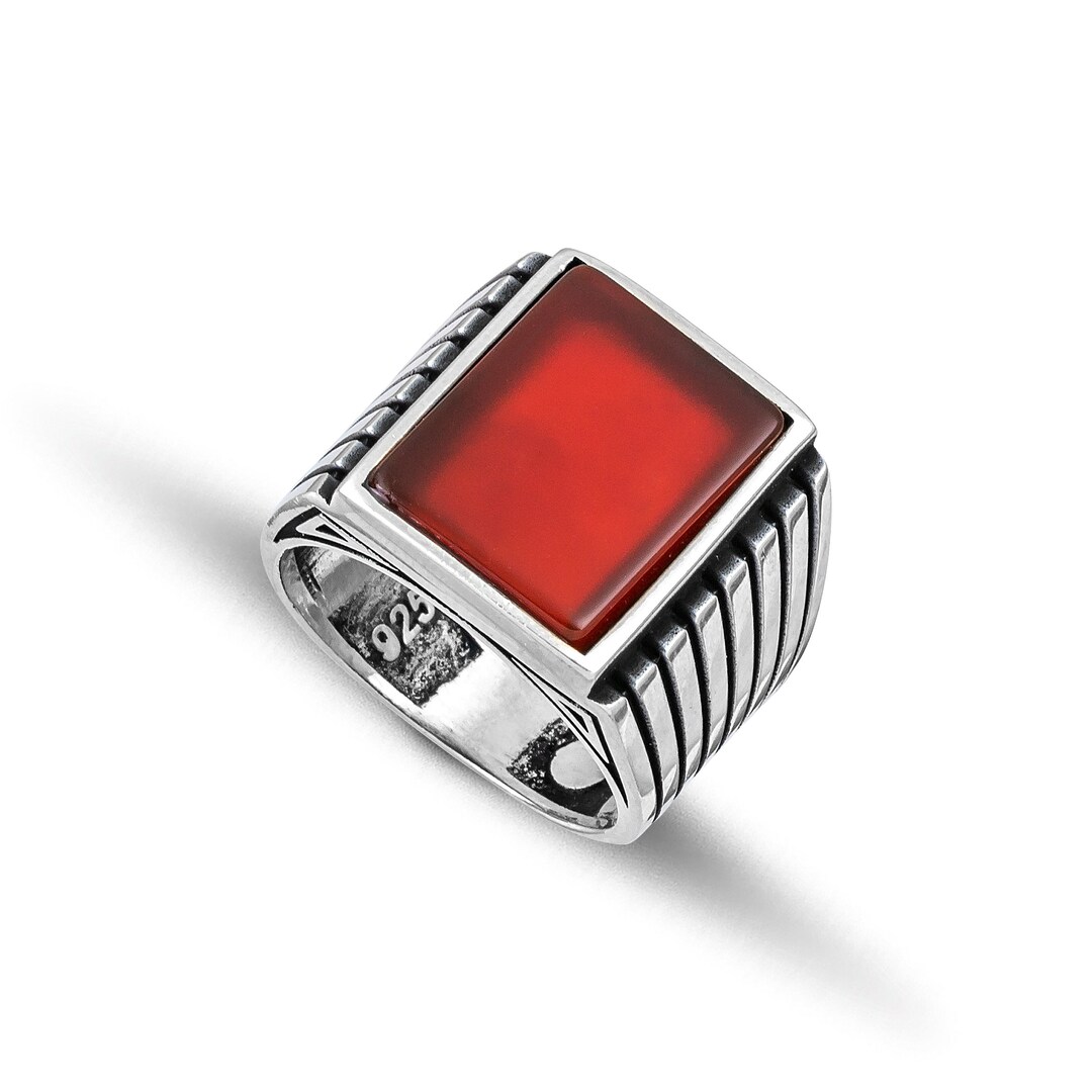 Sterling Silver Men's Silver Ring With a Rectangle Carnelian Stone - Etsy