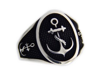 Men Sterling Silver Nautical Anchor Ring | Etsy