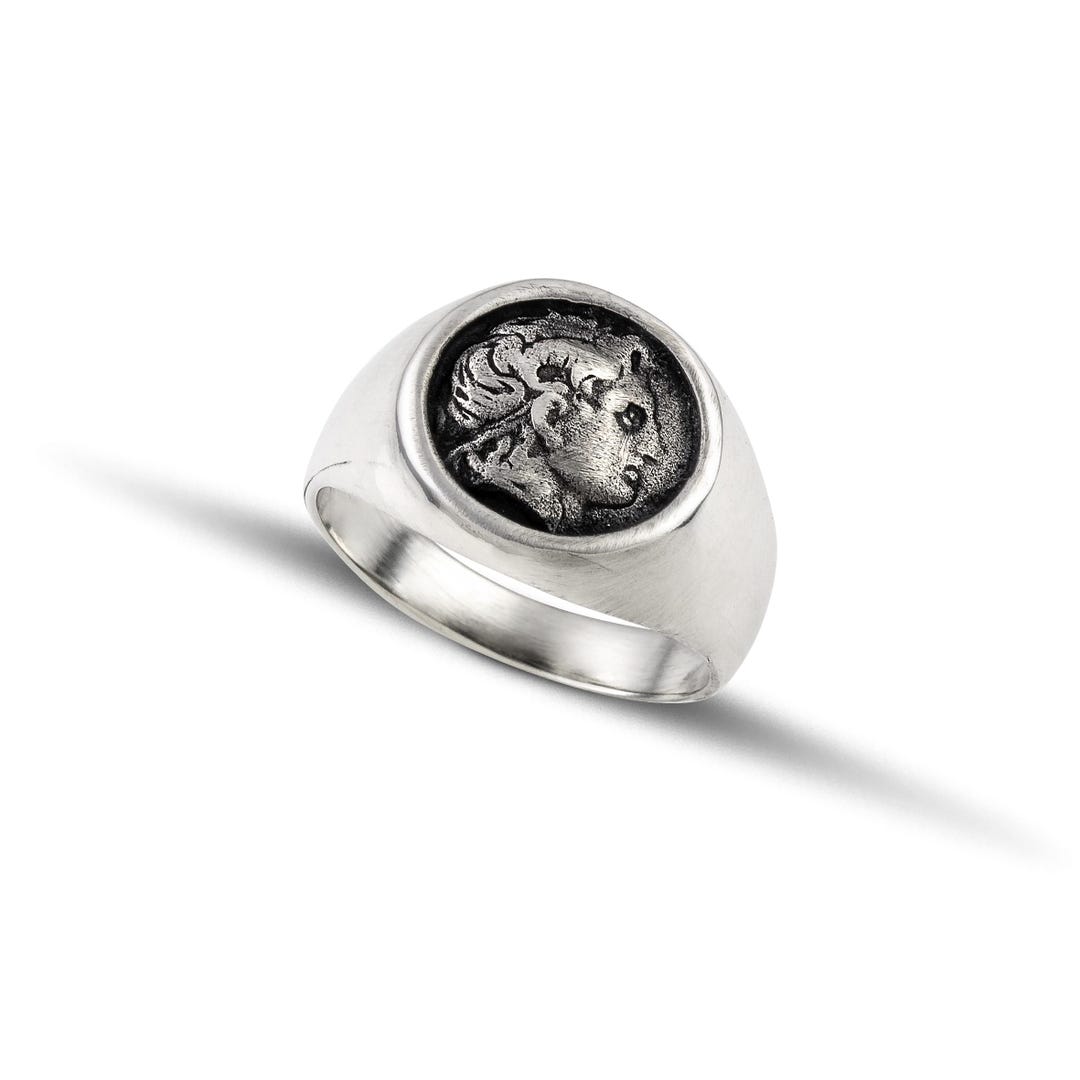 Sterling Silver 925 Men Pinky Ring With the Head of Alexander the Great ...