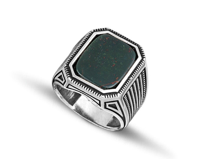 Sterling Silver 925 Men's Ring With Bloodstone - Etsy