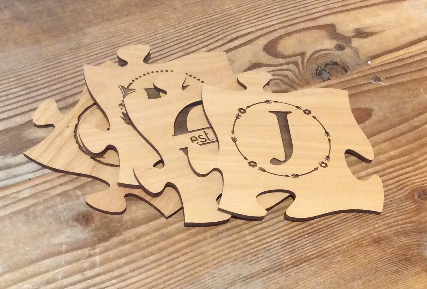 Personalized Puzzle Piece Wood Coasters 4 piece set | Etsy
