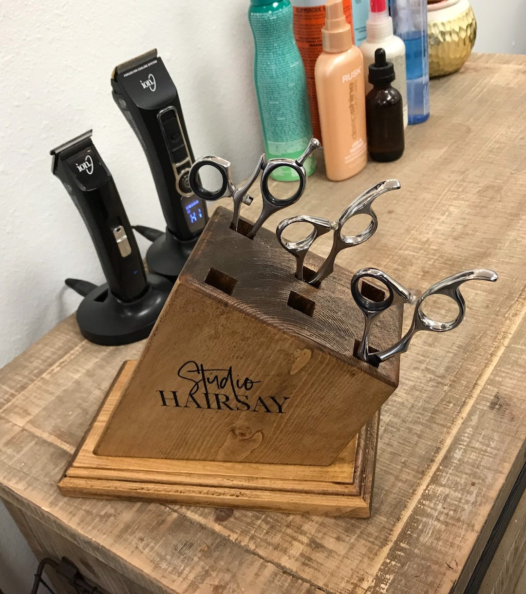 Hairstylist, Wooden Block, Scissor Caddy, Personalized With Your Logo ...