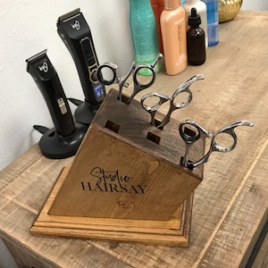 Hairstylist, Wooden Block, Scissor Caddy, Personalized With Your Logo ...