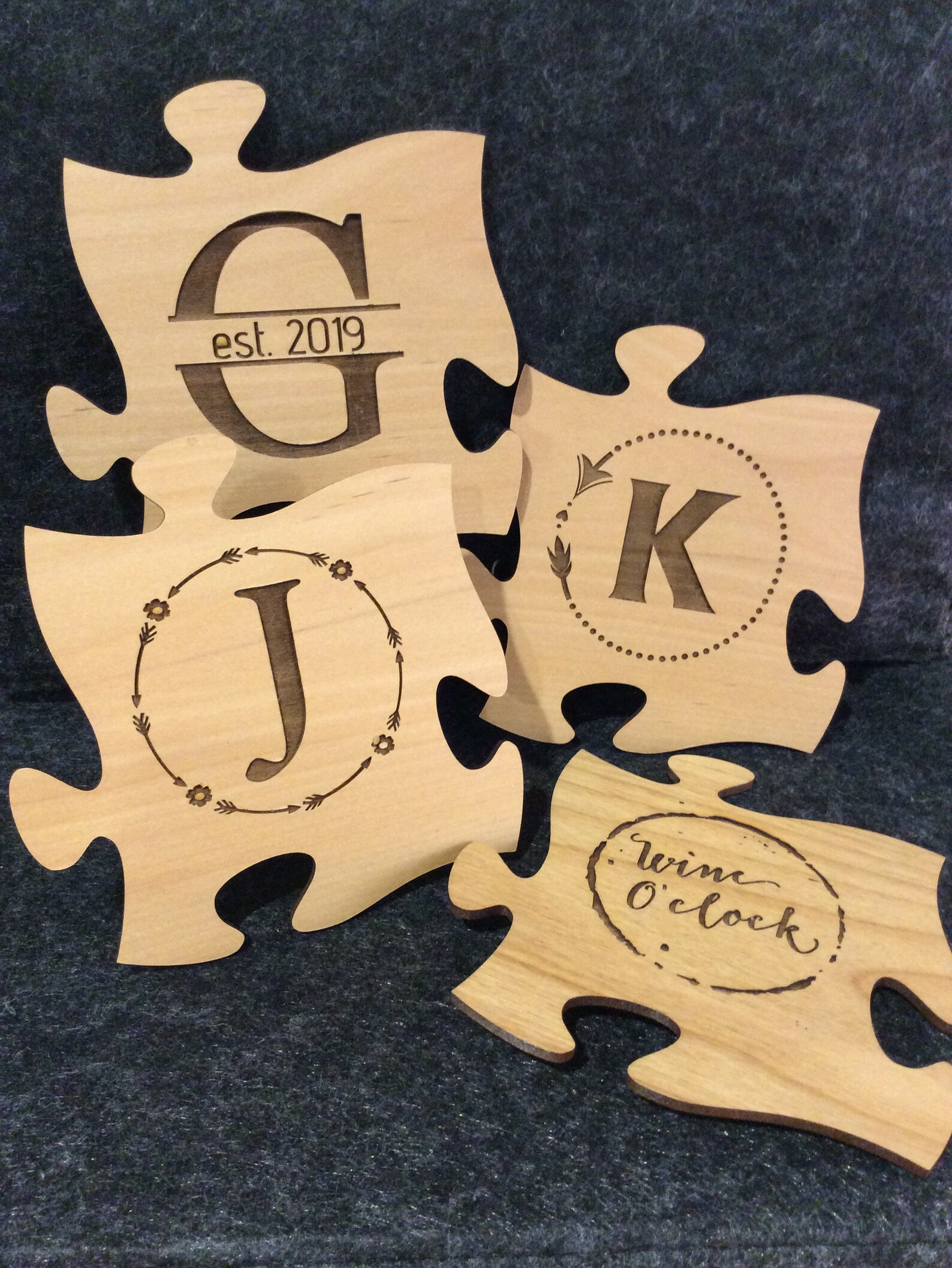 Personalized Puzzle Piece Wood Coasters 4 Piece Set - Etsy