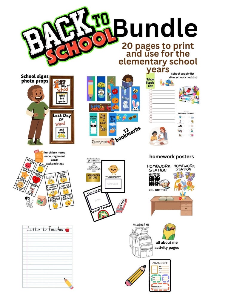 Back to School Printables, 20 Pages for Elementary School Years, First ...