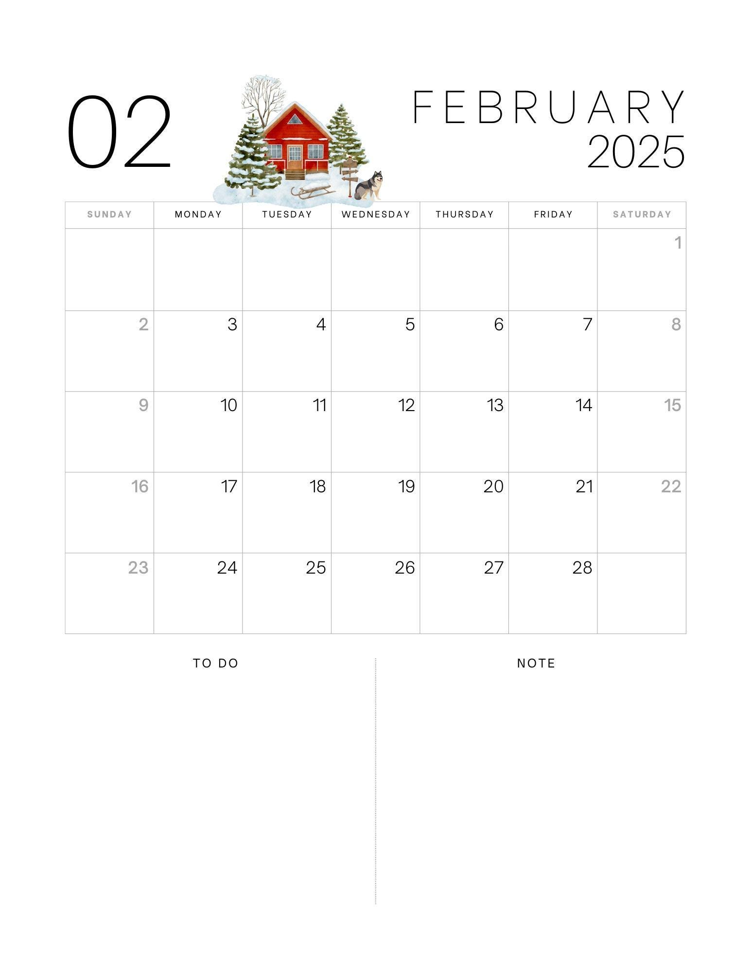 2025 Calendar, Printable Download, Cabin Landscape, Pdf, Unlined, Notes ...