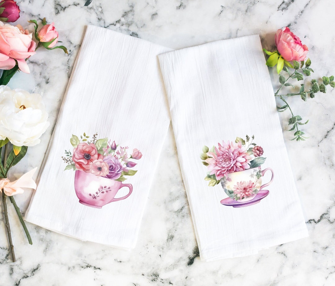 Pink Floral Teacup Tea Towel - Mothers Day Gift - Tea Cup Collector ...