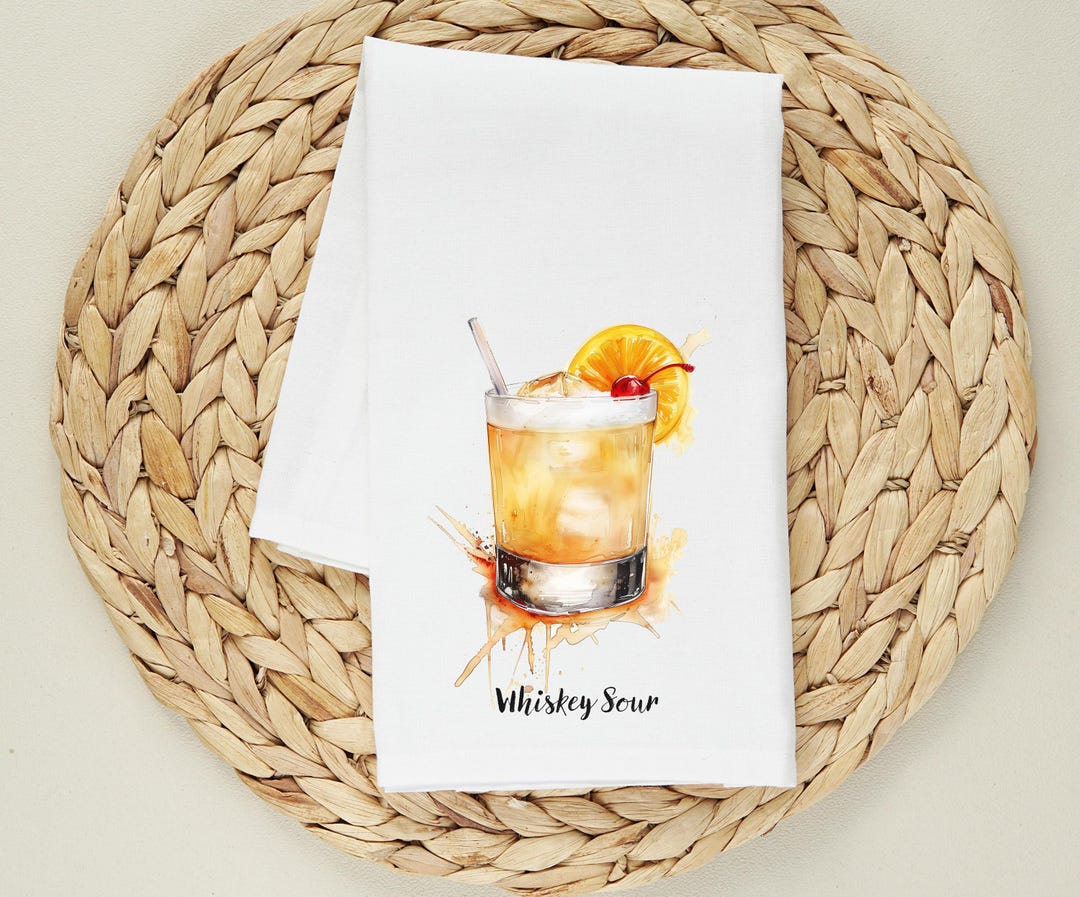 Whiskey Sour Flour Sack Towel - Whiskey Bar Towel - Cocktail Kitchen ...