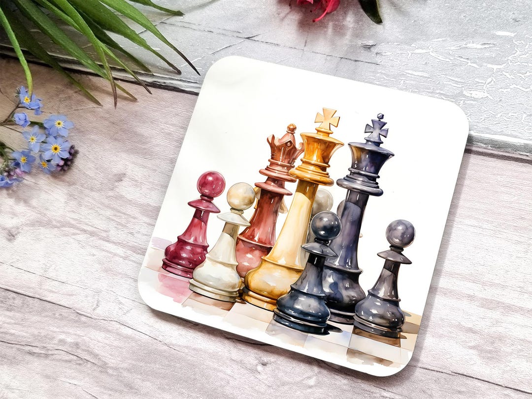 Chess-themed Coaster Set - 4 Glossy Cork-backed Coaster - Gift for ...