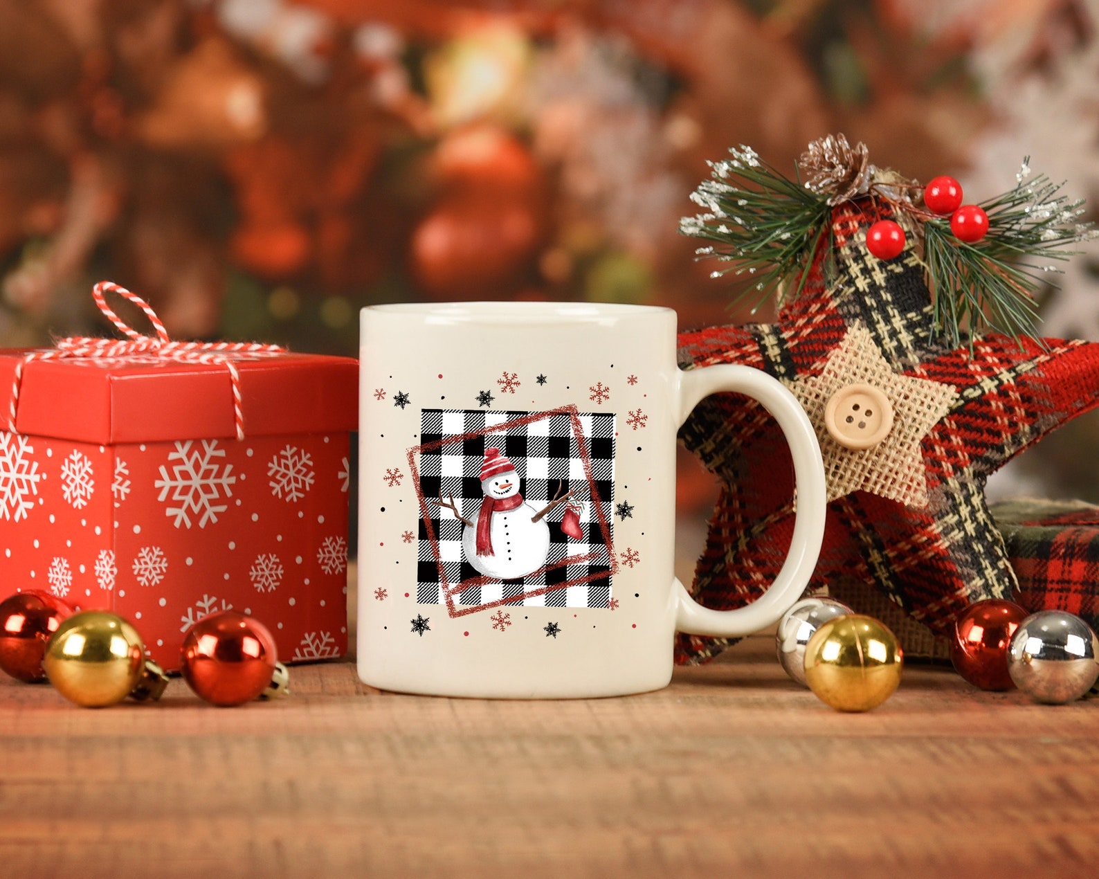Plaid Snowman Coffee Mug - Winter Coffee Cup - Buffalo Plaid Snowman ...
