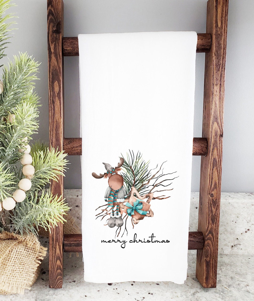 Christmas Moose Tea Towel - Holiday Flour Sack Towel - Cute Christmas ...