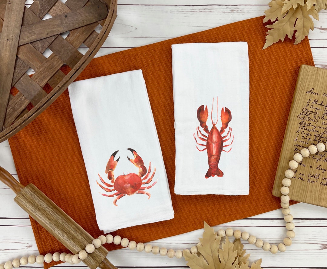 Crustacean Flour Sack Towel - Crab Tea Towel - Lobster Kitchen Towel ...