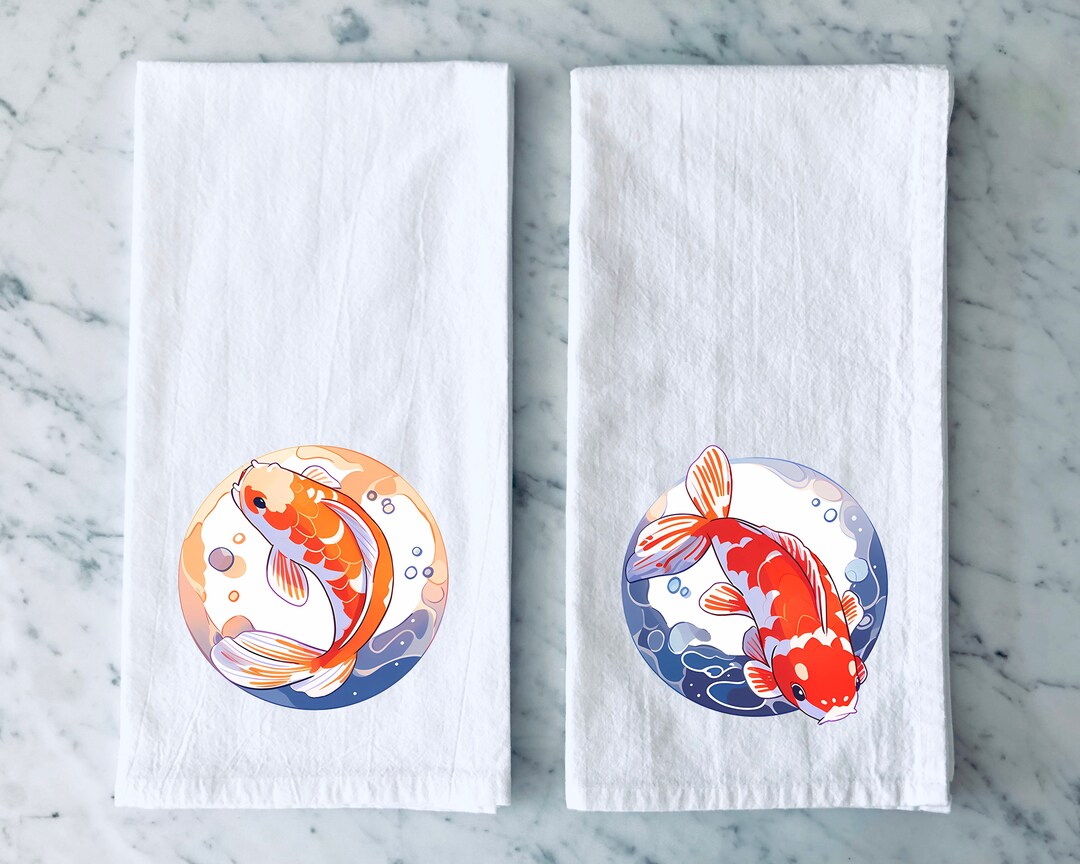 Japanese Koi Fish Kitchen Towel - Koi Flour Sack Towel - Koi Fish Pond ...