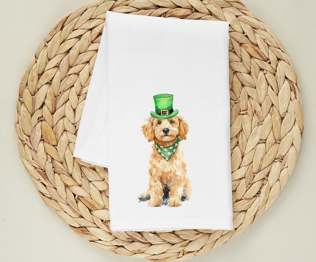 Golden Doodle St. Patrick’s Day Flour Sack Towel - Lucky Dog Kitchen ...