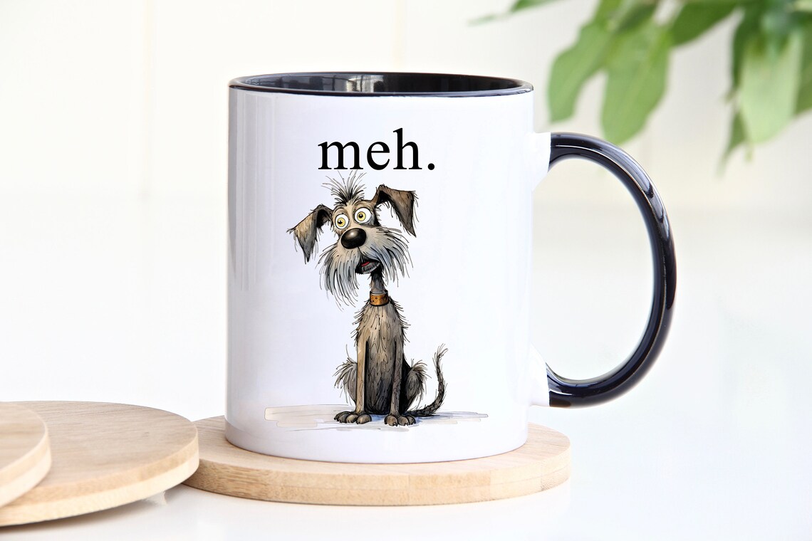 Quirky Dog 'meh' Ceramic Coffee Mug - Quirk Dog Meh Mug - Funny MEH ...